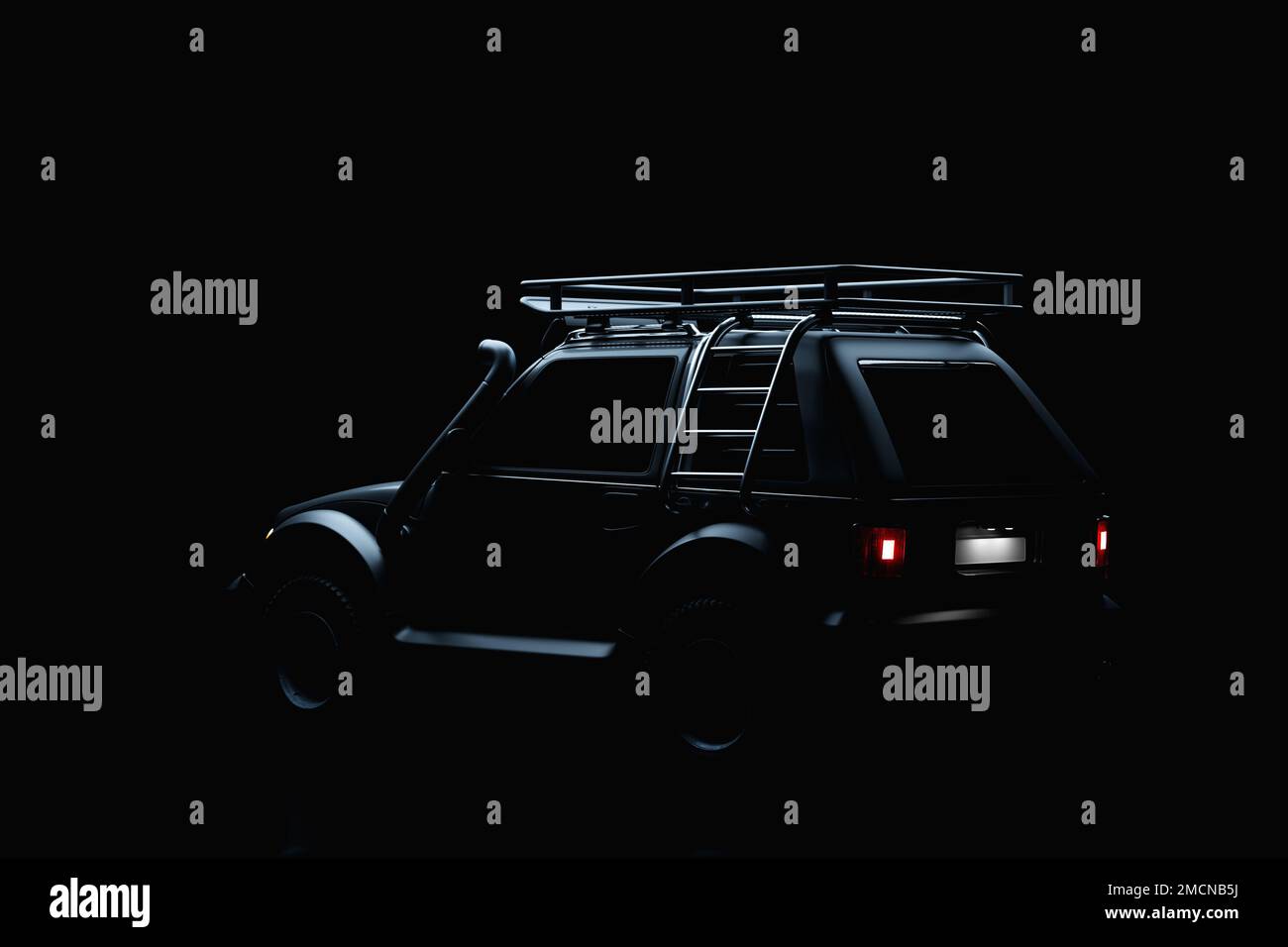 A powerful black Off-road car 4x4, safari, expedition off-roader, side ...