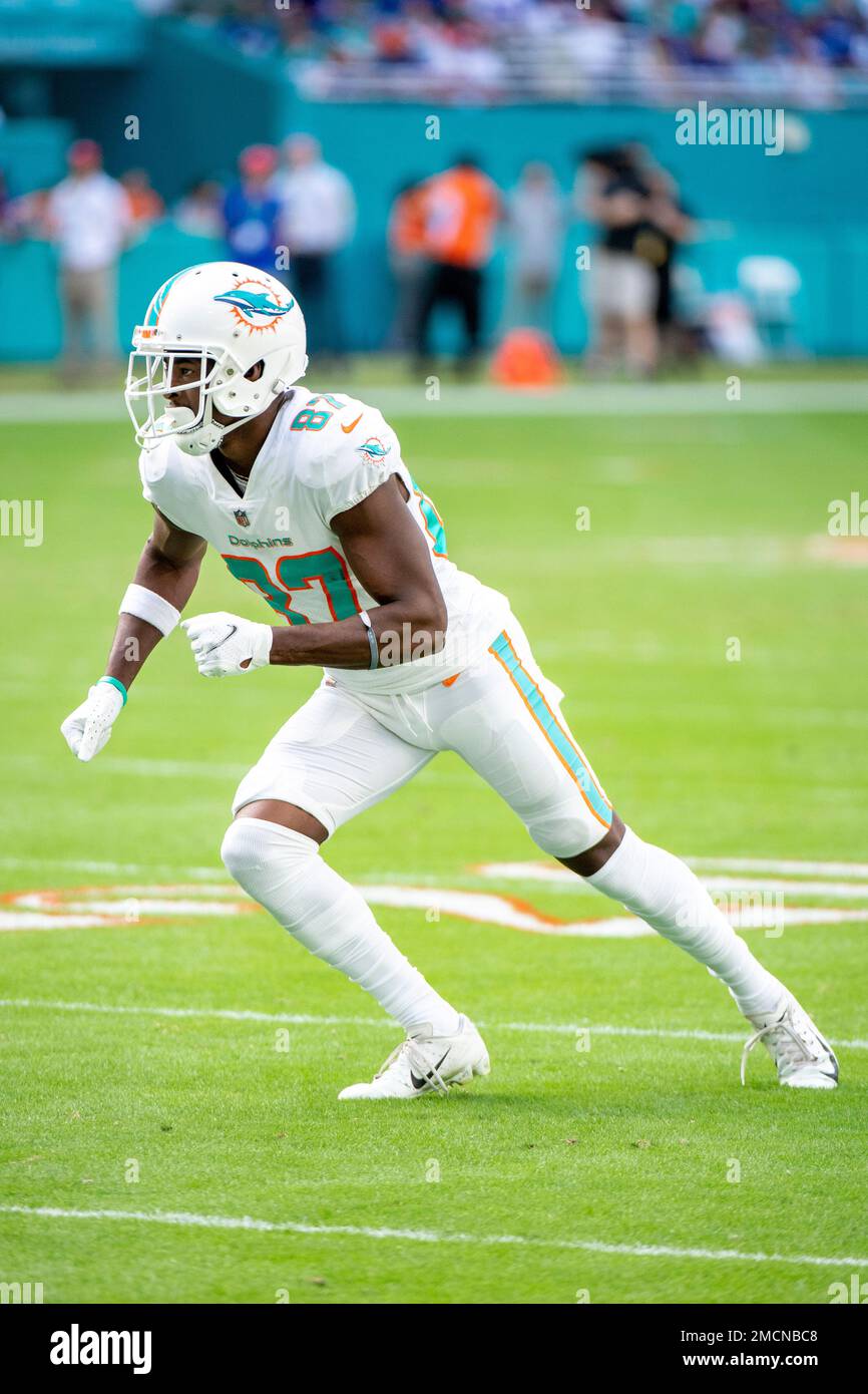 Miami Dolphins wide receiver Isaiah Ford (87) runs a play during an NFL ...