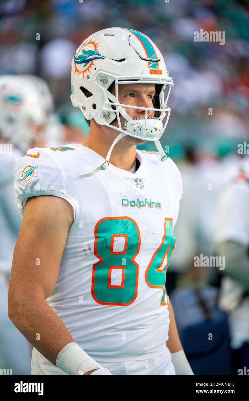 Miami Dolphins tight end Hunter Long (84) walks on the sidelines during ...
