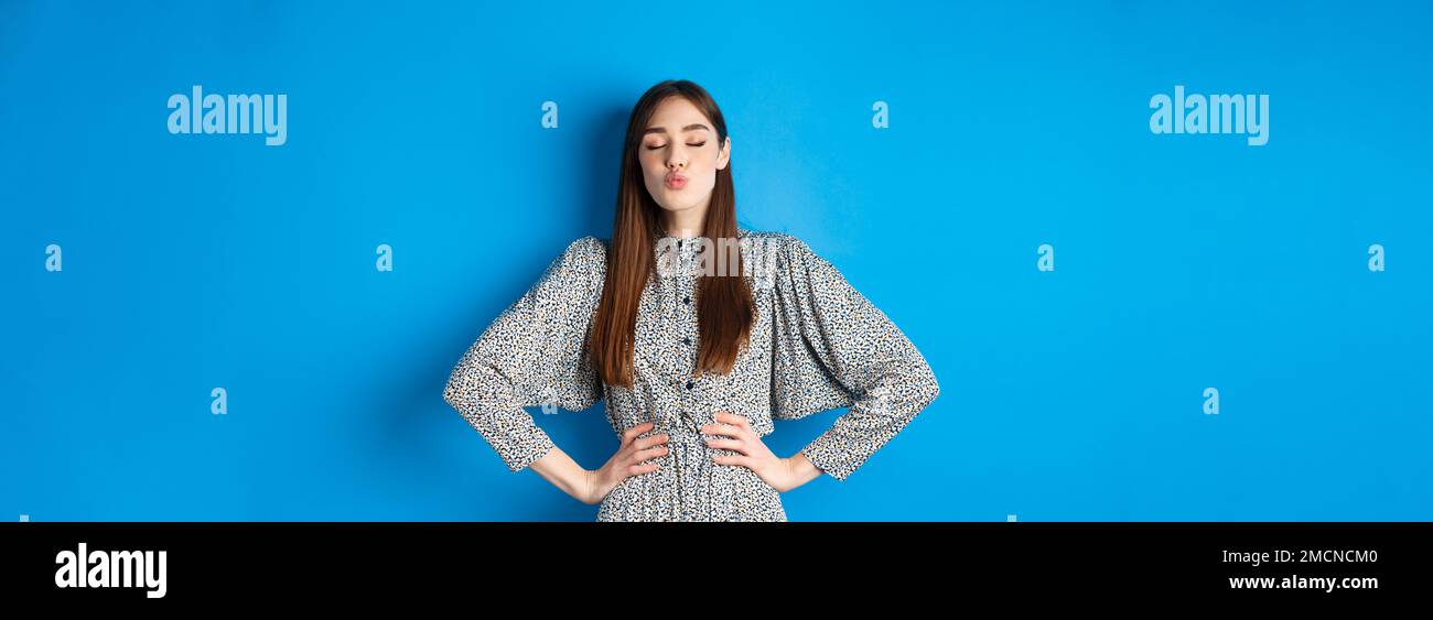 Valentines day and relationship concept. Romantic woman with closed ...