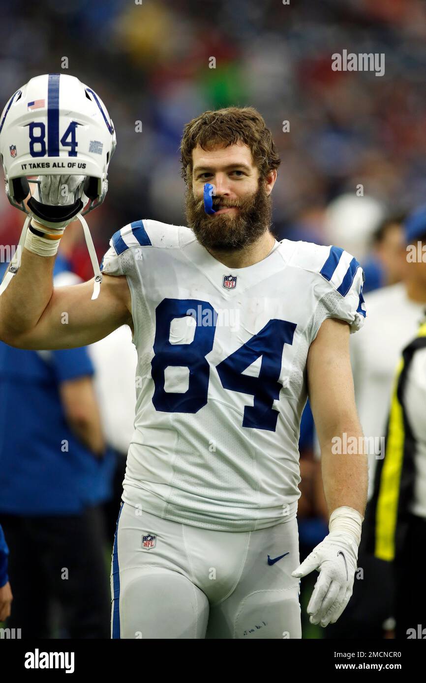 Indianapolis Colts tight end Jack Doyle (84) celebrates after a play ...