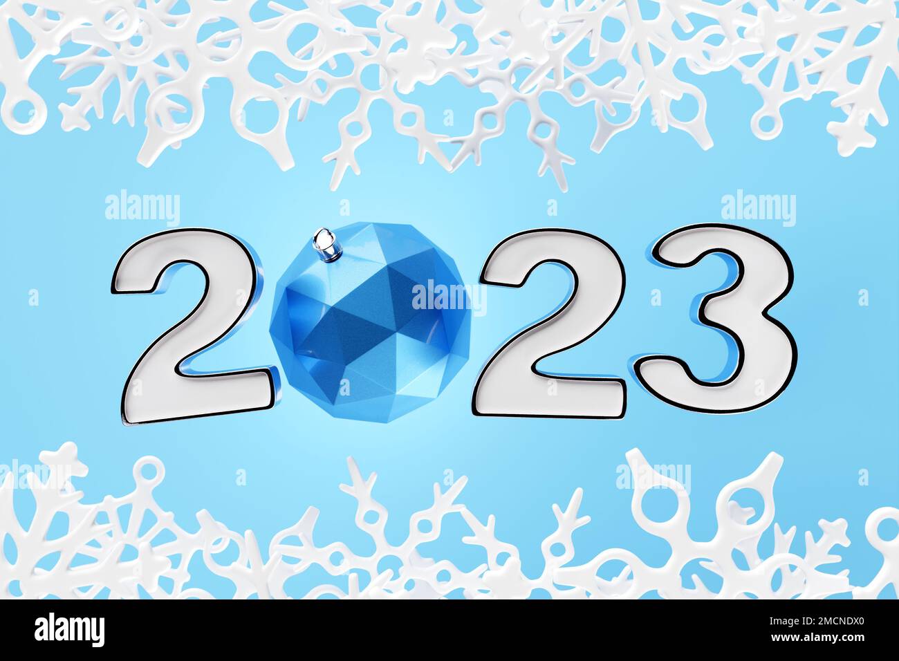 3D illustration New Year card with 2023 decor. Christmas greetings ...
