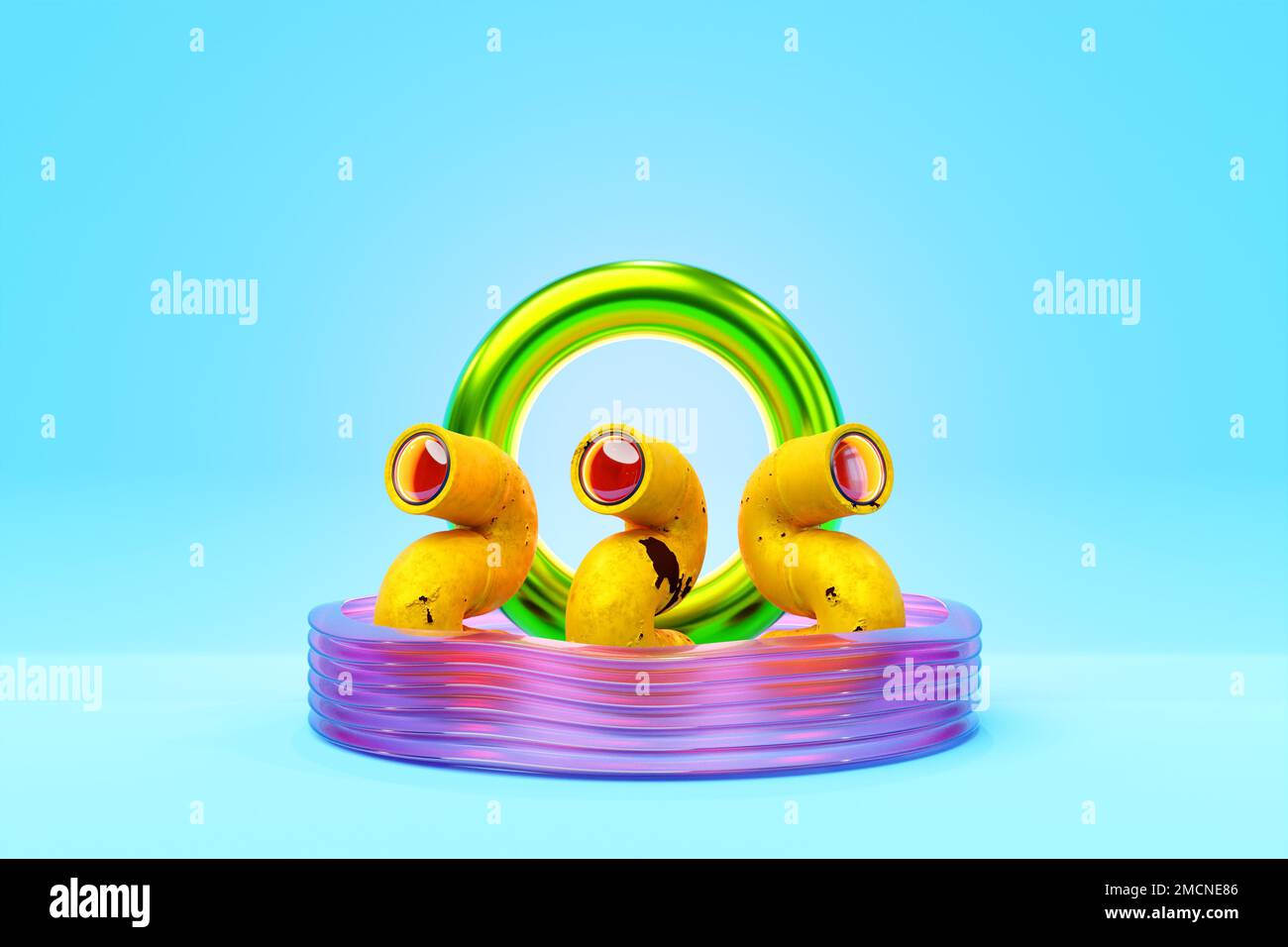 A cartoon yellow pipes that looks like a worm. Close-up of a curved ...