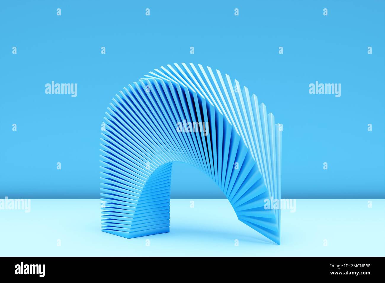 3d illustration of a blue round arch on a blue background. Simple ...