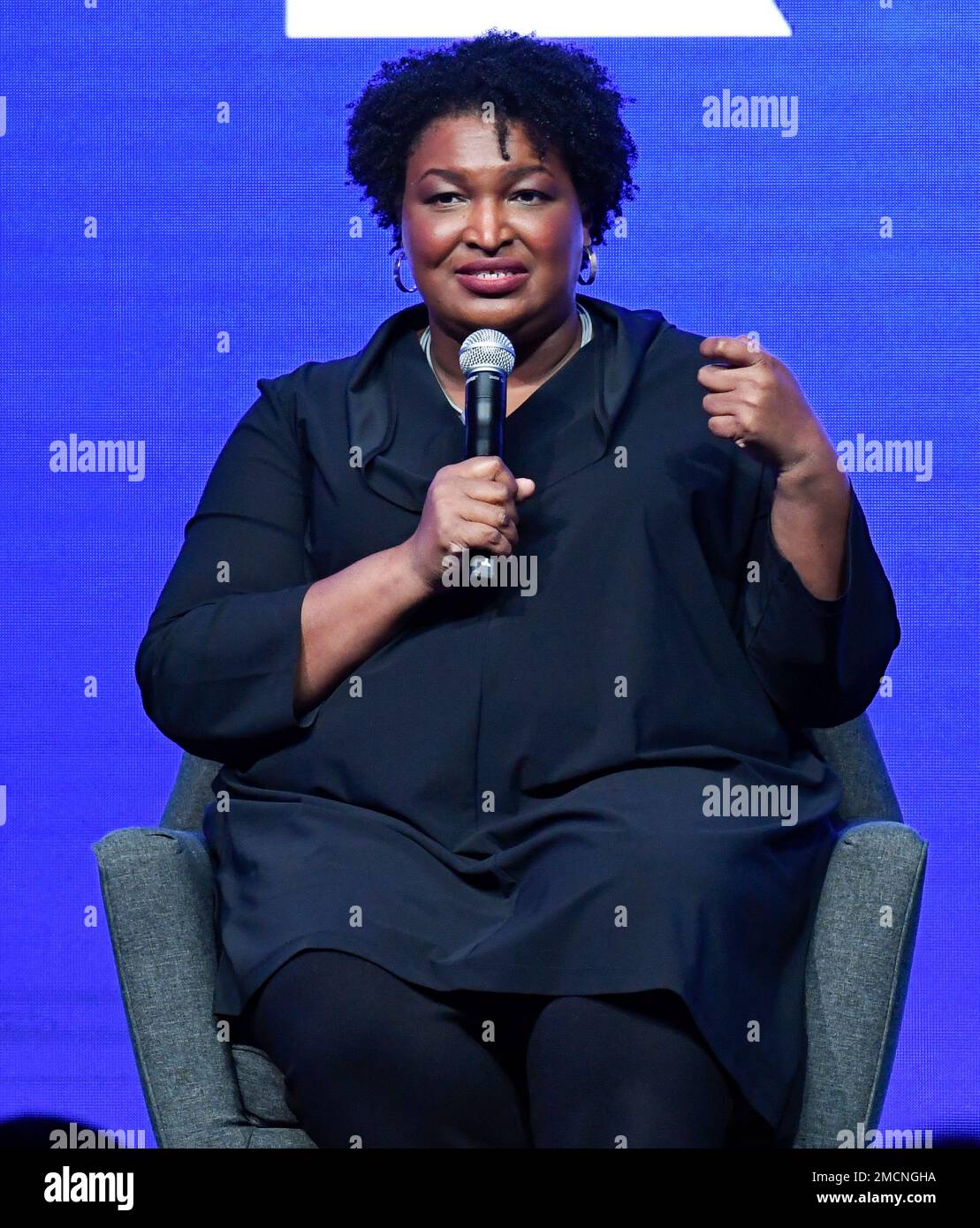2021 Ripple of Hope award recipient Stacey Abrams speaks at the Robert ...