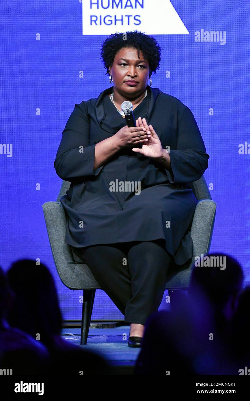 2021 Ripple of Hope award recipient Stacey Abrams speaks at the Robert ...