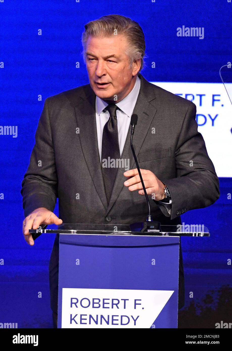 Alec Baldwin speaks at the Ripple of Hope Award Gala at New York Hilton ...