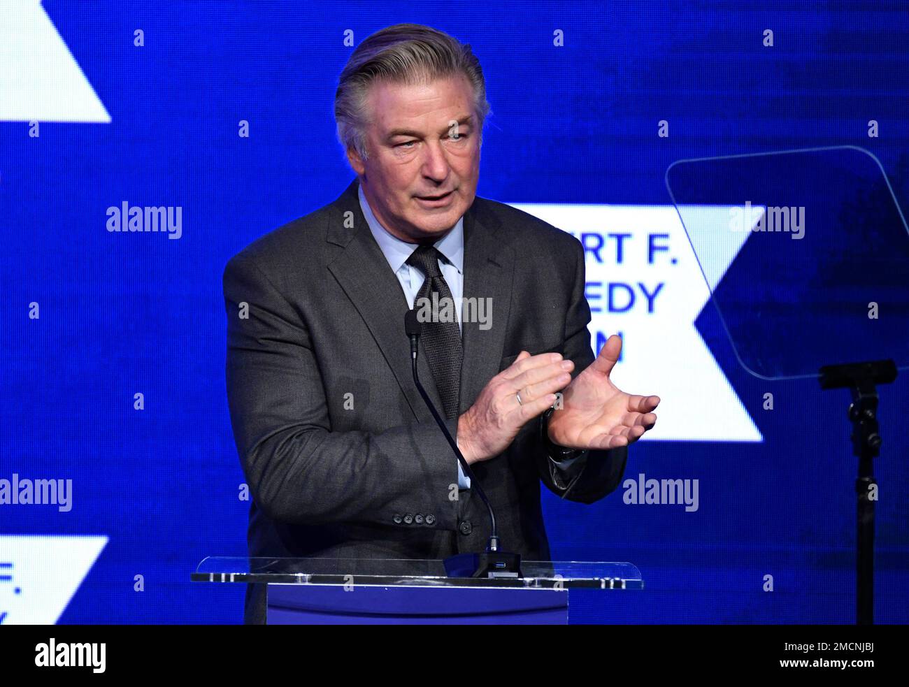 Alec Baldwin speaks at the Ripple of Hope Award Gala at New York Hilton ...