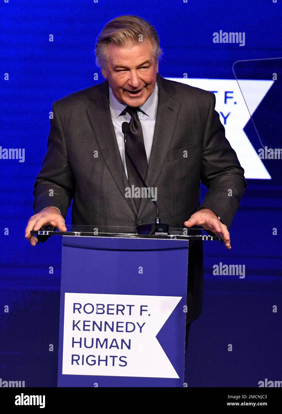 Alec Baldwin speaks at the Ripple of Hope Award Gala at New York Hilton ...