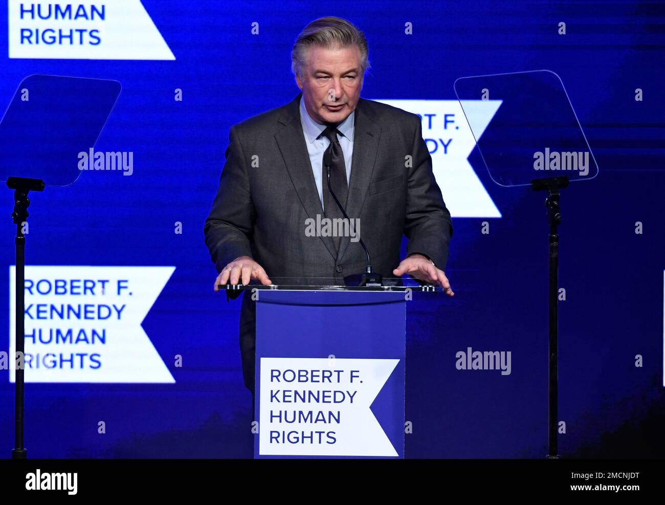 Alec Baldwin speaks at the Ripple of Hope Award Gala at New York Hilton ...