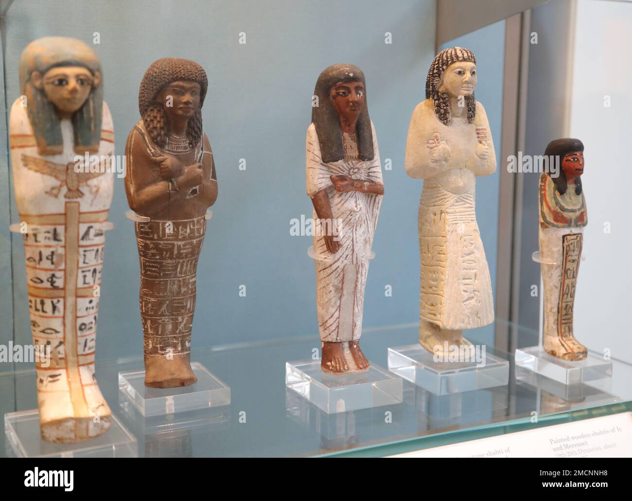 Egyptian painted wooden shabtis at the British Museum, London, UK Stock ...