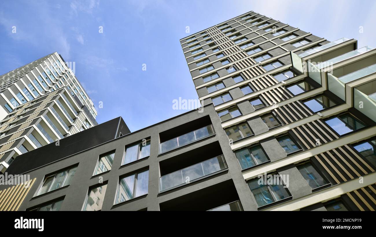 Exterior of a high modern multi-story apartment building - facade ...