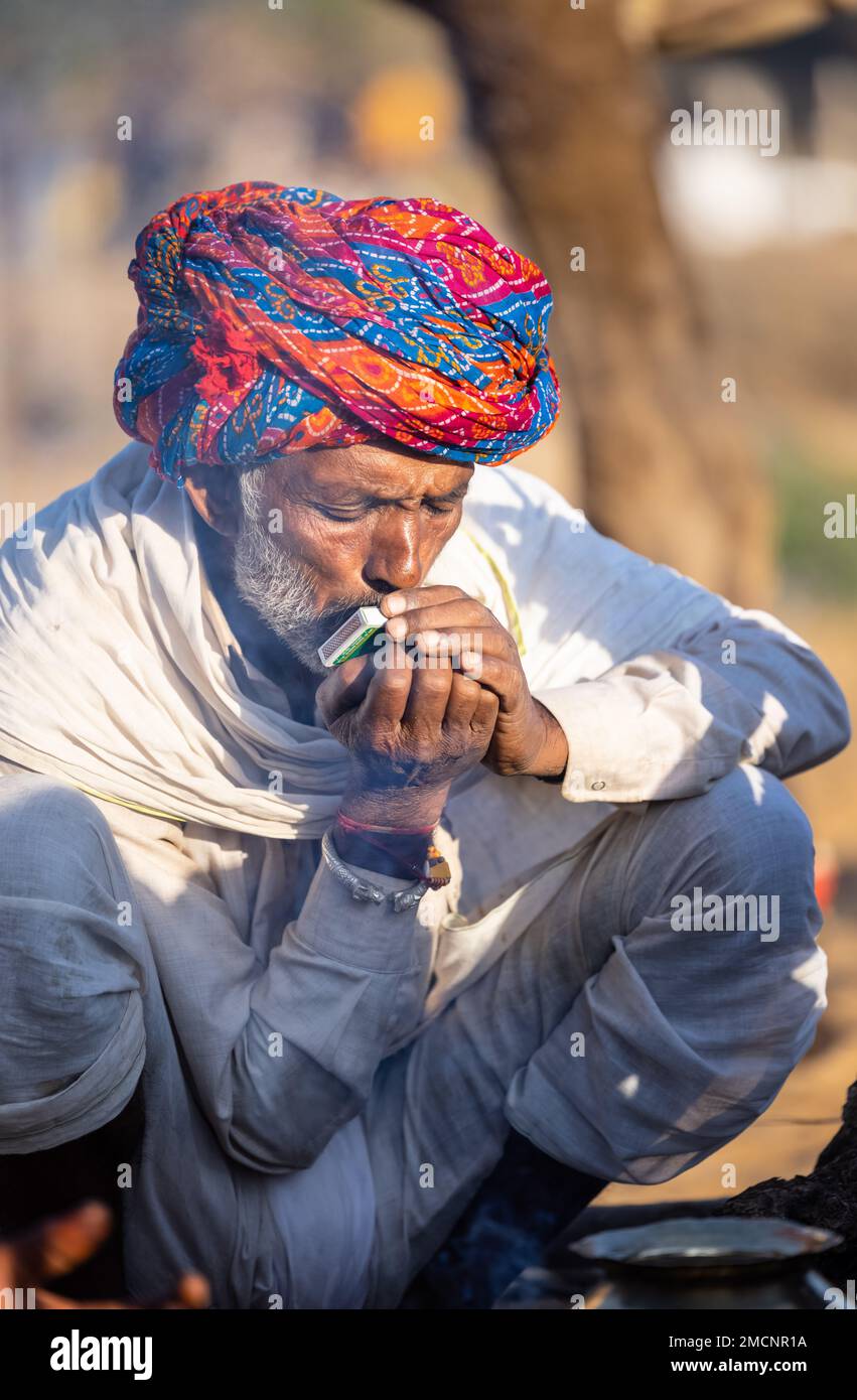 Pushkar, India - Oct 2022: Pushkar Fair, Portrait of an camel trader in ...