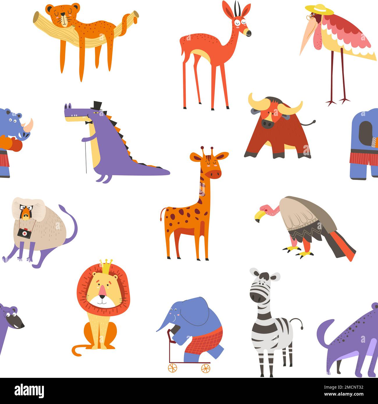 Wild African animals and birds seamless pattern wildlife and nature ...