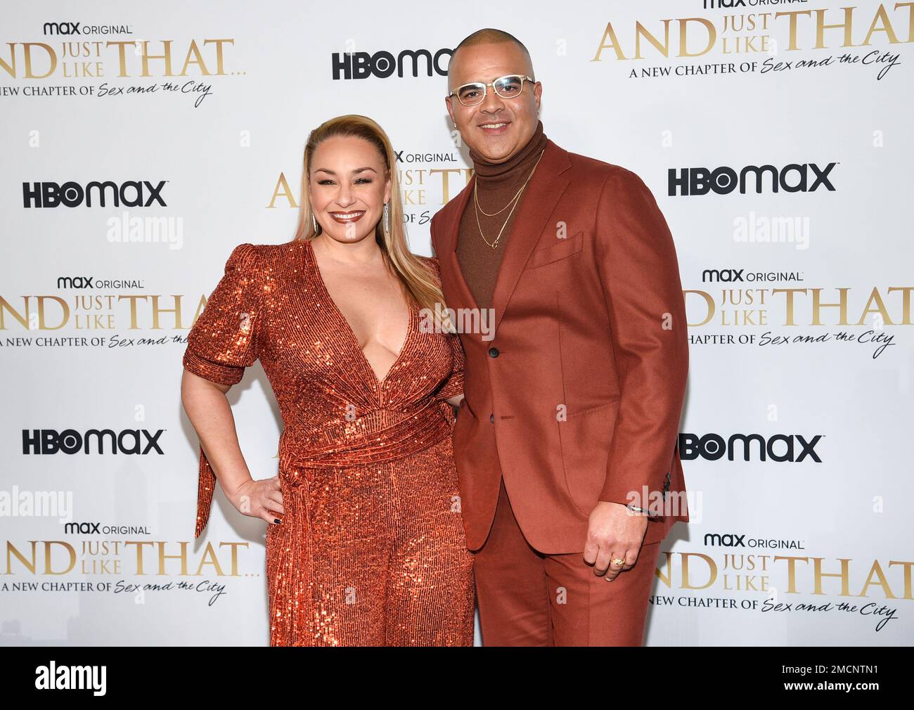 Chris Jackson, right, and wife Veronica Vazquez attend the premiere of ...