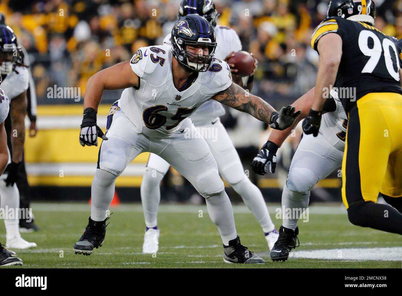Baltimore Ravens offensive tackle Patrick Mekari against the Pittsburgh ...