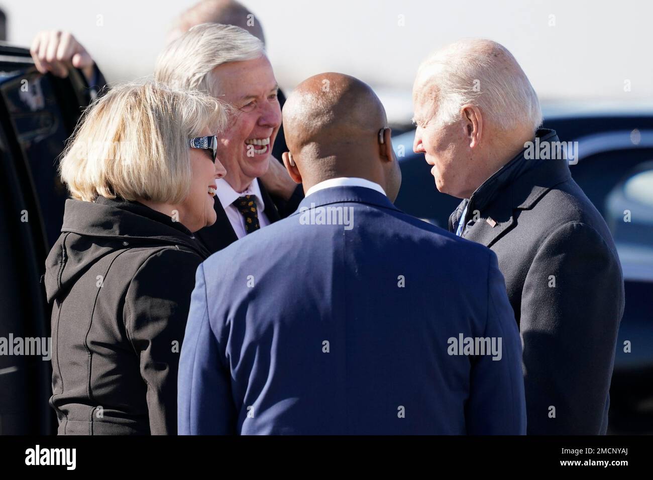 President Joe Biden greets Missouri Gov. Mike Parson and his wife ...