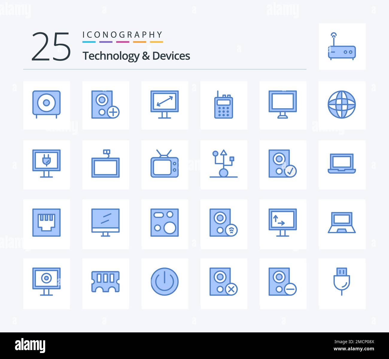 Devices 25 Blue Color icon pack including display. walkie talkie ...