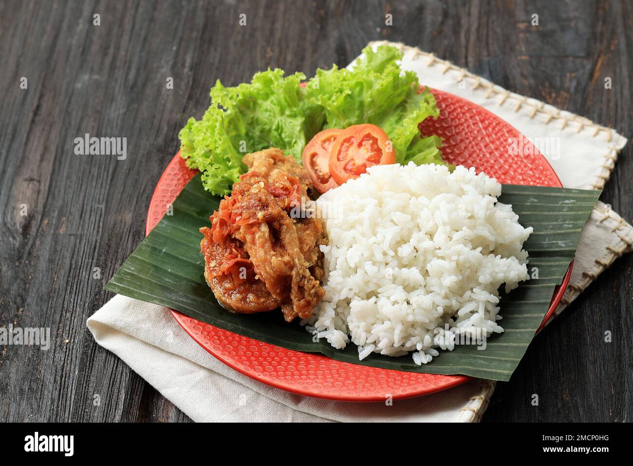 Nasi Ayam Geprek Sambal Bawang, White Rice with Crispy Fried Chicken ...
