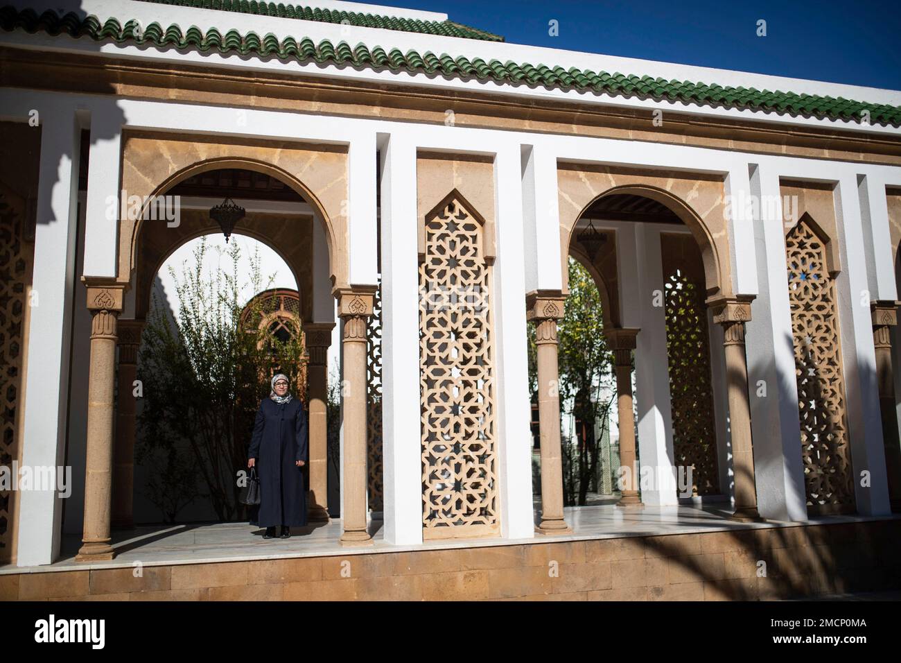 Aziza Moufid, 40, a female Muslim religious guide, or mourchida, poses ...