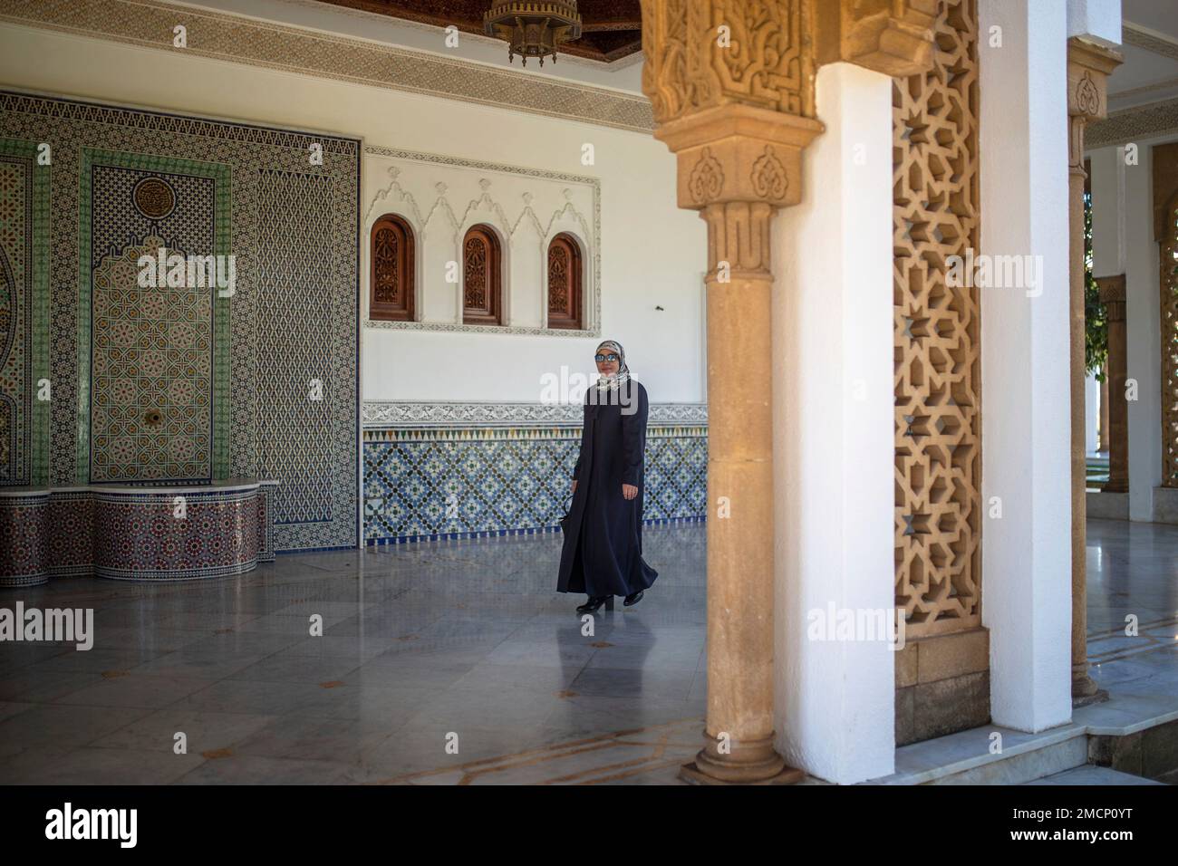 Aziza Moufid, 40, a female Muslim religious guide, or mourchida, poses ...
