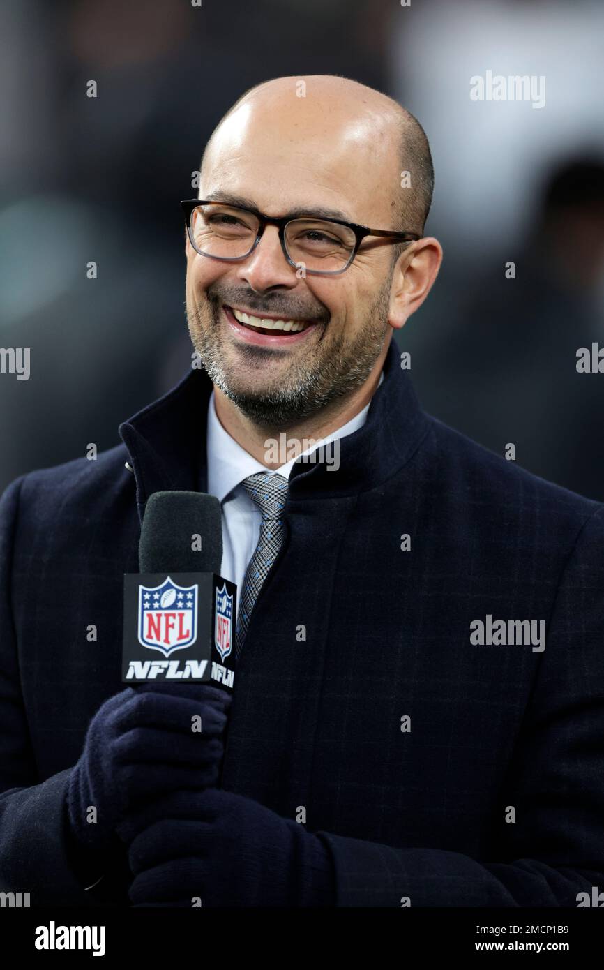 NFL Network's Mike Garafolo laughs during an NFL football game between the Philadelphia Eagles ...