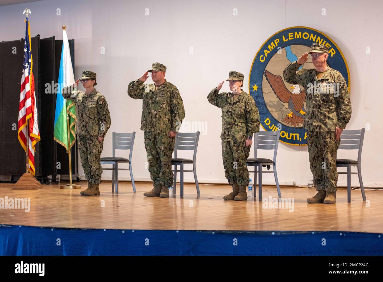 CAMP LEMONNIER, Djibouti (July 8, 2022) From left, U.S. Navy Cmdr. Tara ...