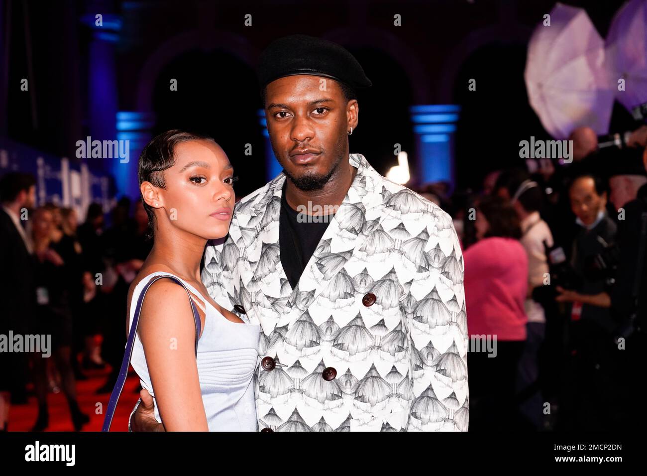 Sam Adewunmi, right, and Sophie Wilde pose for photographers upon arrival at the British ...