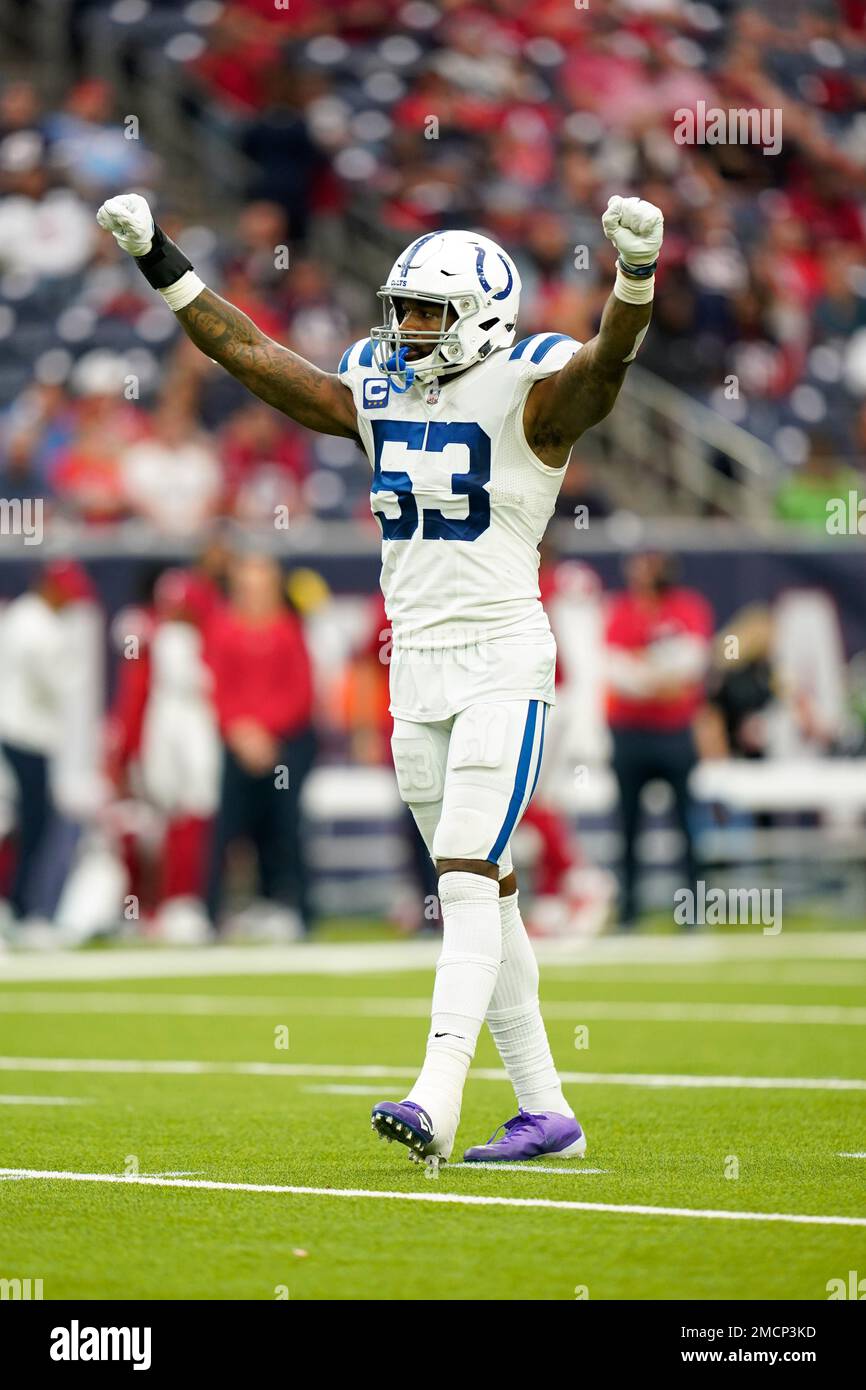 Indianapolis Colts linebacker Darius Leonard (53) celebrates after a ...