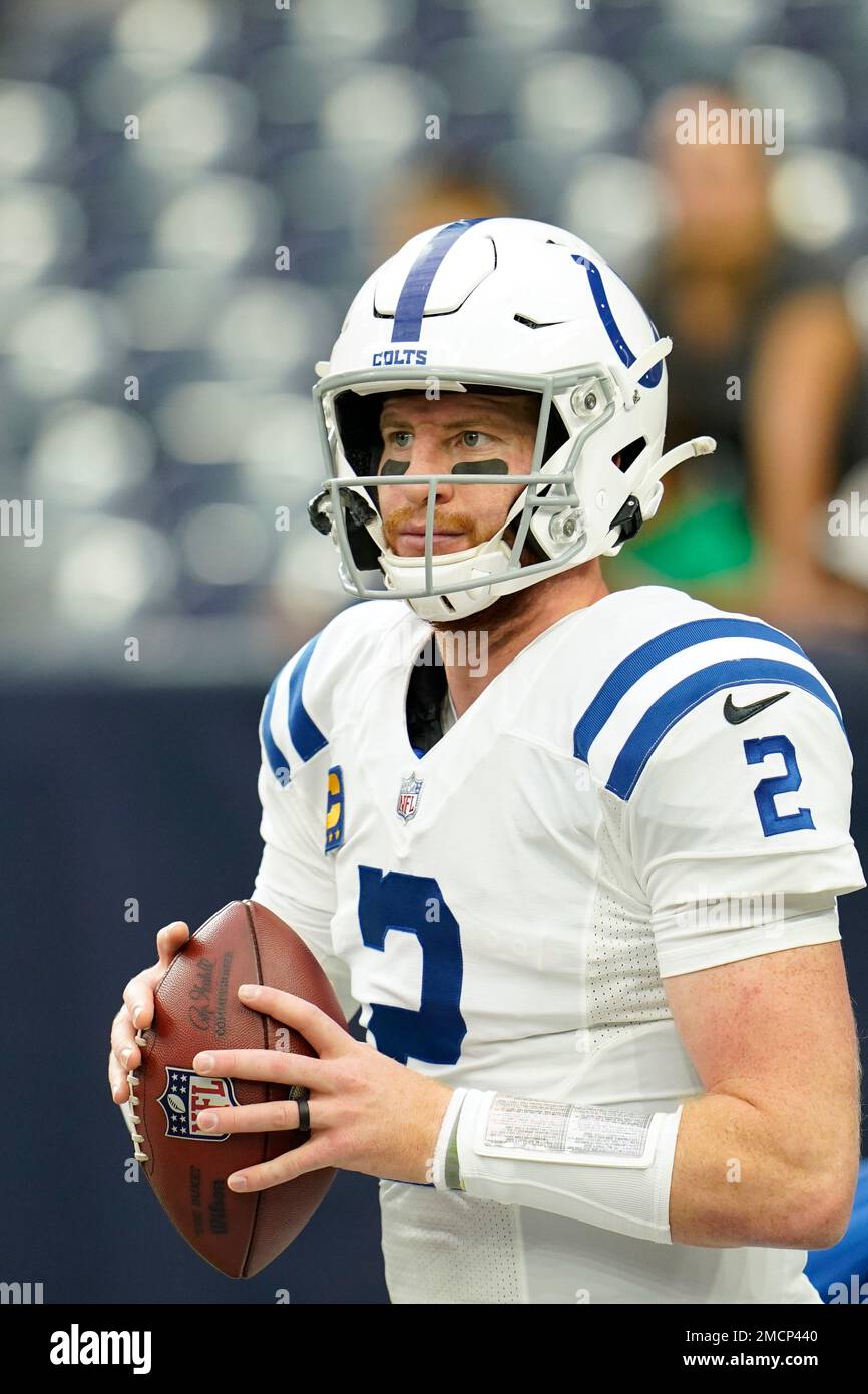 Indianapolis Colts quarterback Carson Wentz (2) during pregame warmups ...