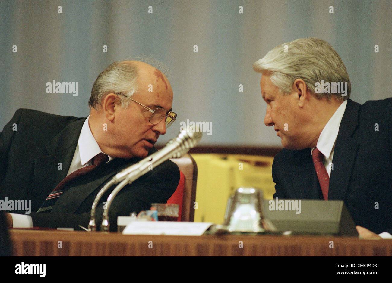 FILE - Soviet President Mikhail Gorbachev, left, and Russian Federation ...