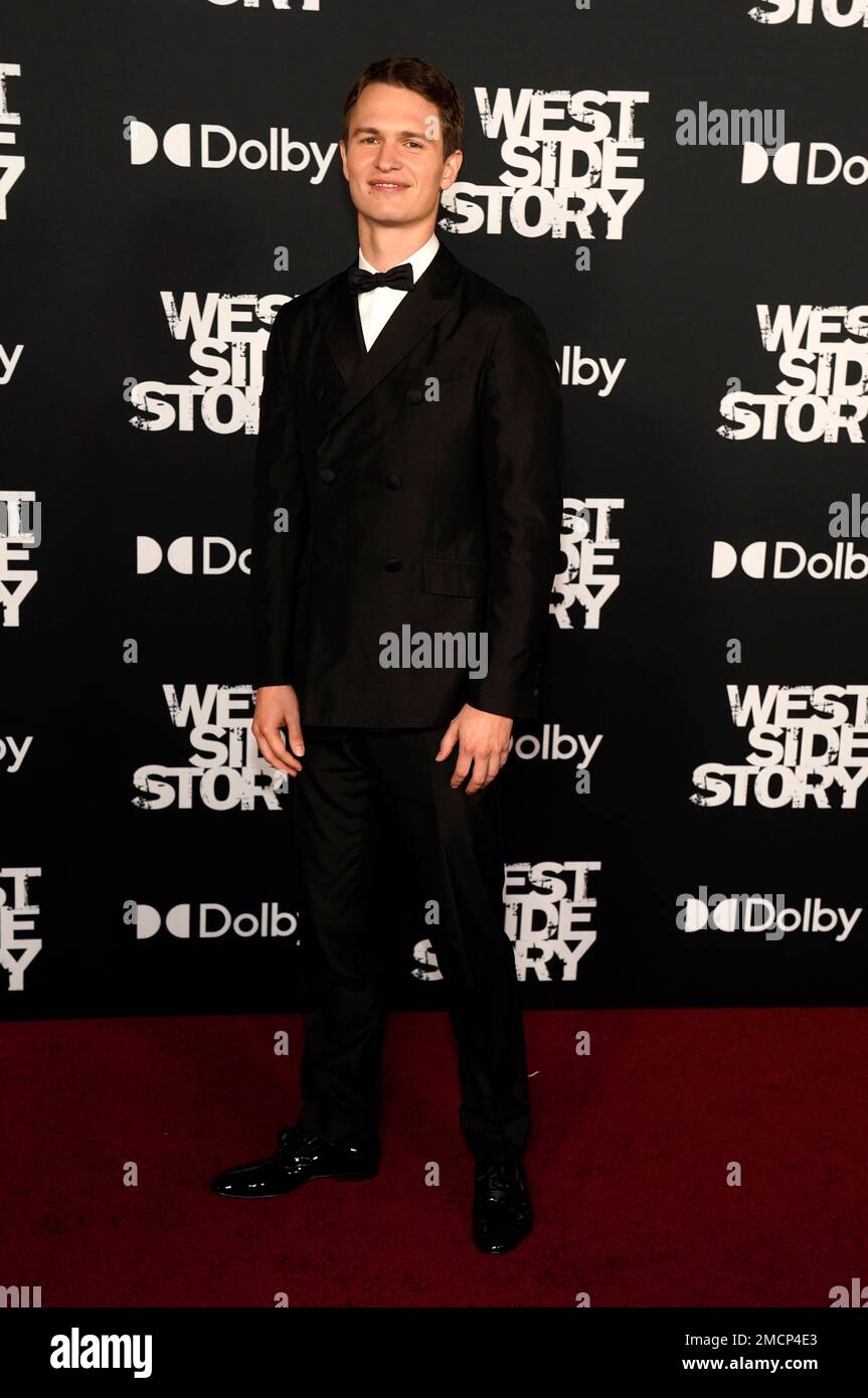 Anson Elgort poses at the premiere of the film "West Side Story ...