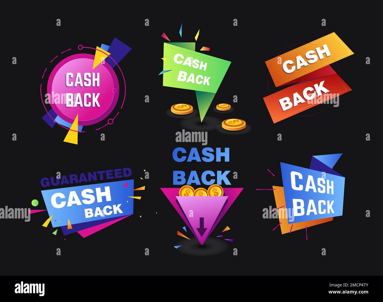 Cash back service shopping and money return isolated icons Stock Vector ...