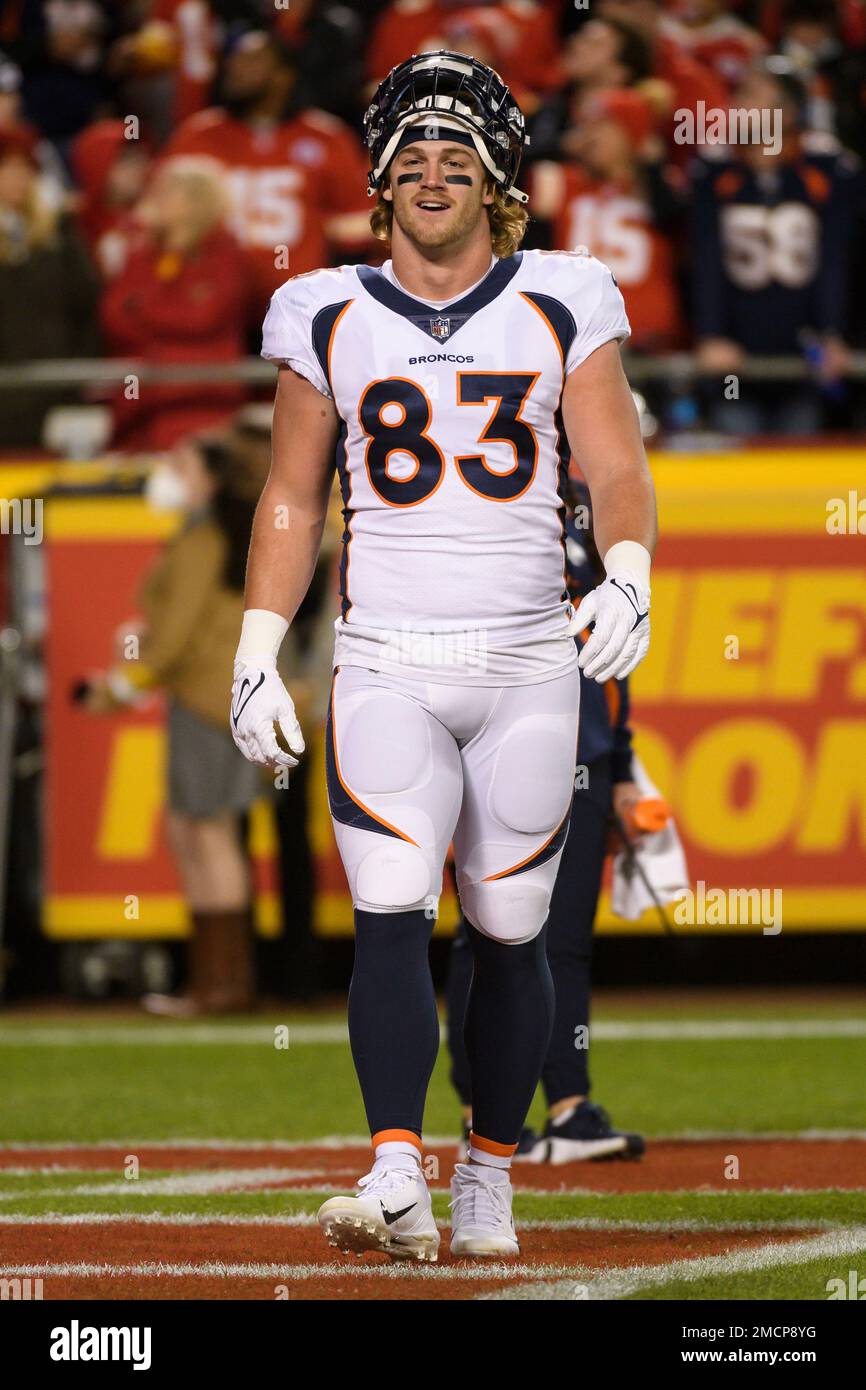 Denver Broncos tight end Andrew Beck during pre-game warmups before an ...