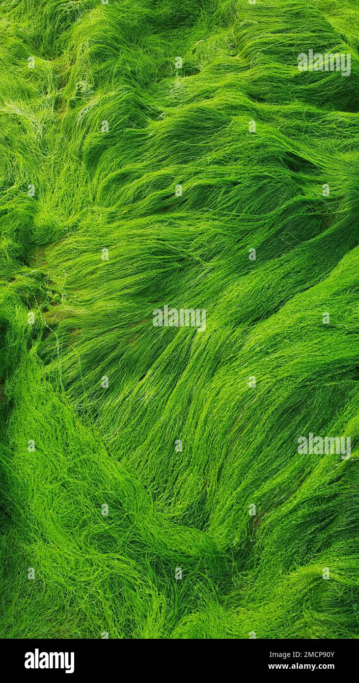 A vertical closeup of seagrass moss, green algae texture Stock Photo ...