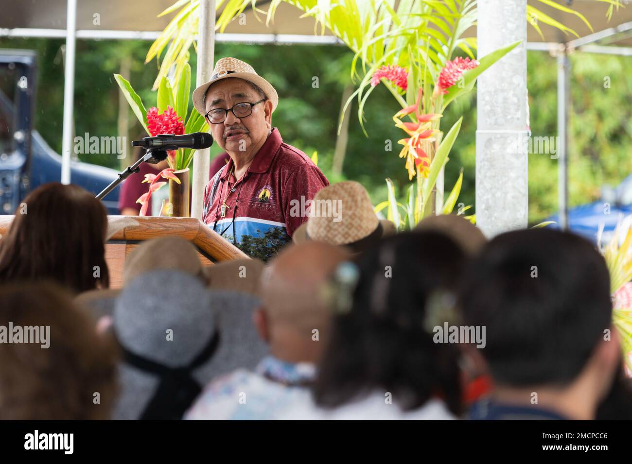 Joseph P. Mafnas, a World War II survivor, speaks during the Kålaguak ...