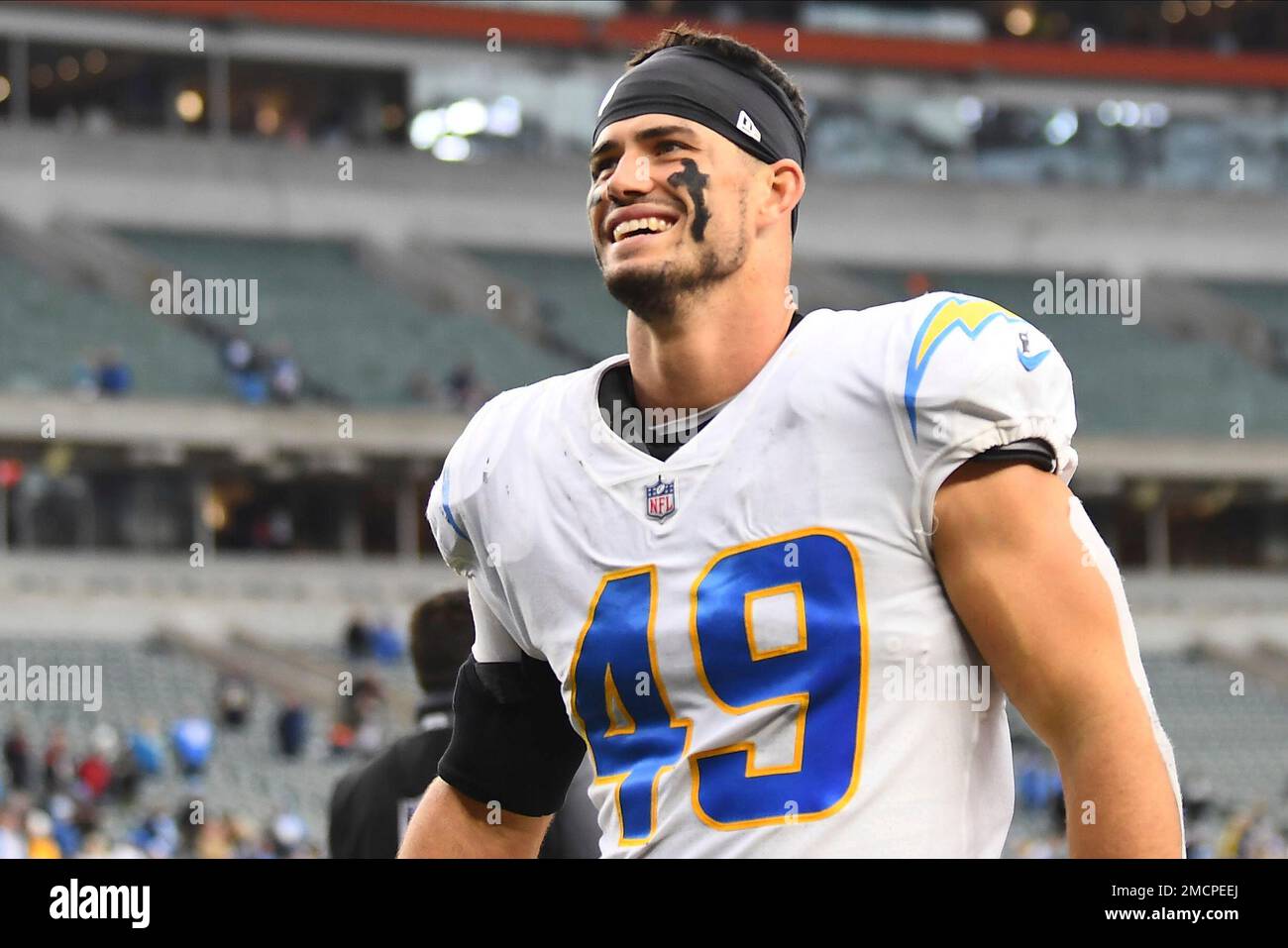 Los Angeles Chargers middle linebacker Drue Tranquill (49) walks off ...