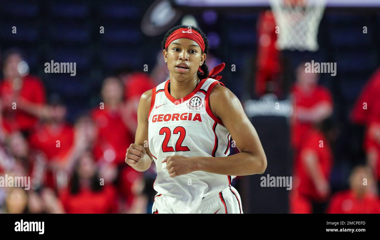 Georgia forward Malury Bates (22) runs up the court during the second ...
