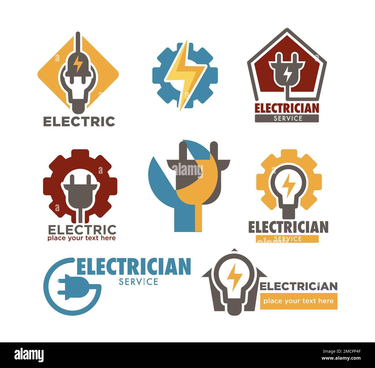 Electrician service isolated icons electricity repair electric line ...