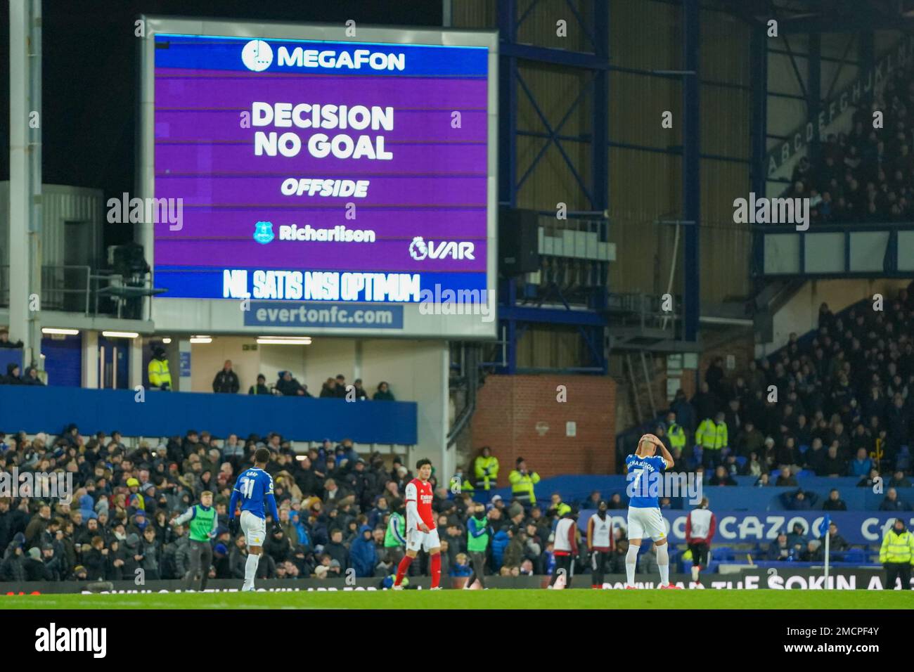 Everton's Richarlison, right, reacts after his goal was disallowed for ...