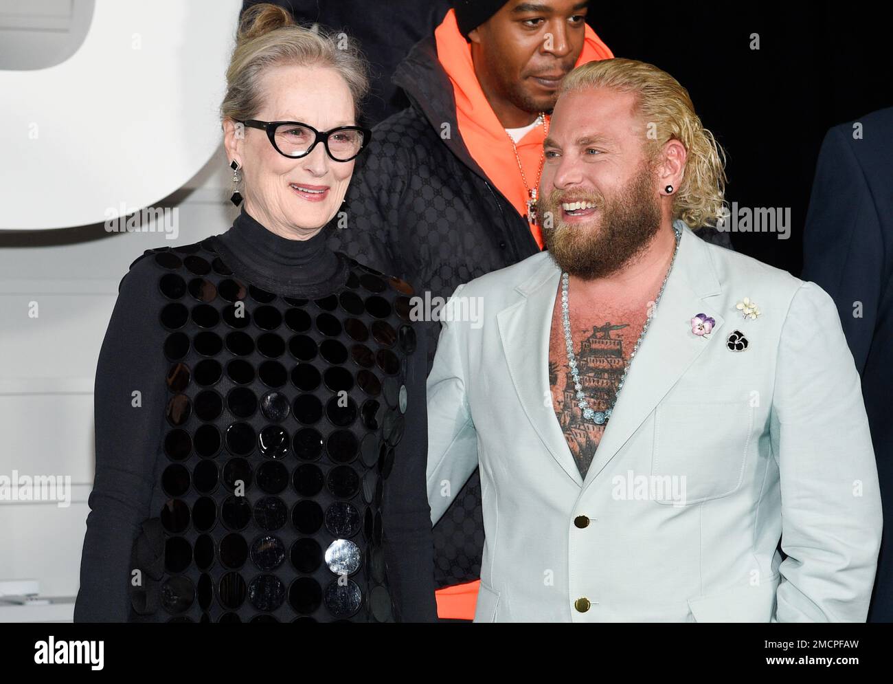 Meryl Streep, left, and Jonah Hill attend the world premiere of "Don't ...