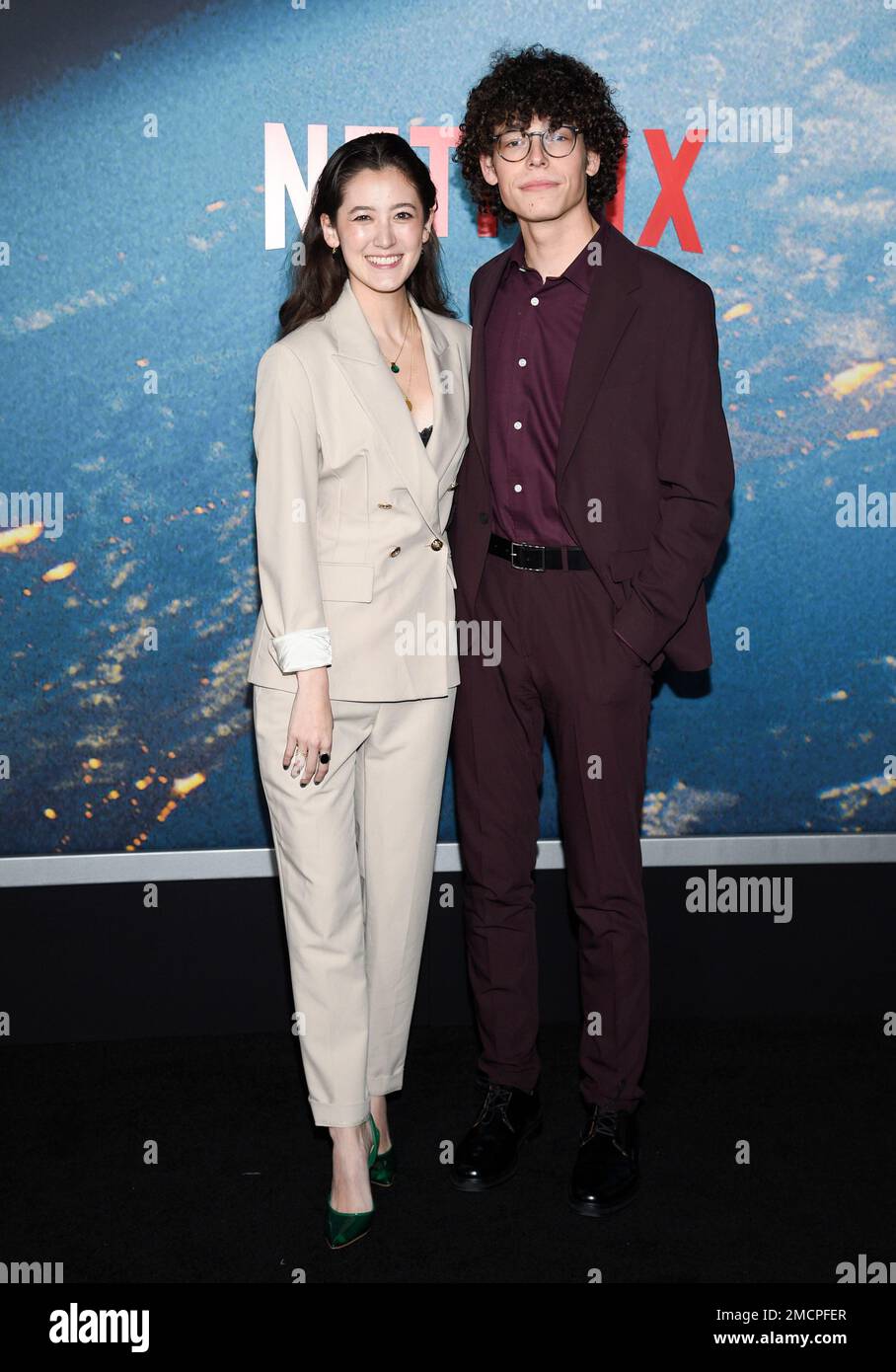 Reece Feldman, right, and guest attend the world premiere of "Don't Look Up" at Jazz at Lincoln ...