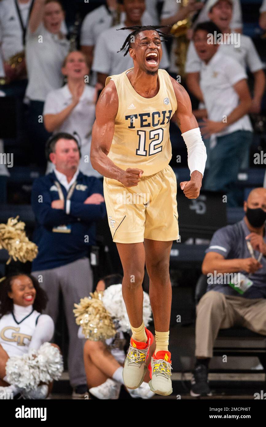 Georgia Tech forward Khalid Moore (12) yells during the first half of ...