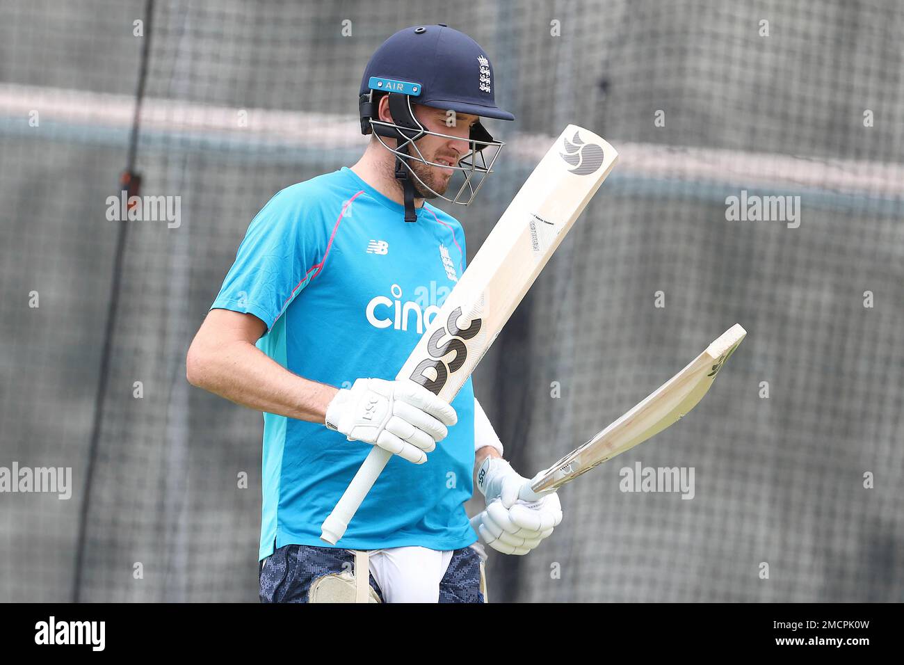 England's Craig Overton goes to bat during their training session at ...
