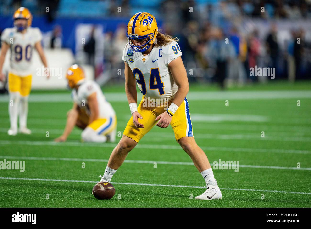 Pittsburgh Panthers long snapper Cal Adomitis (94) warms up before the ...
