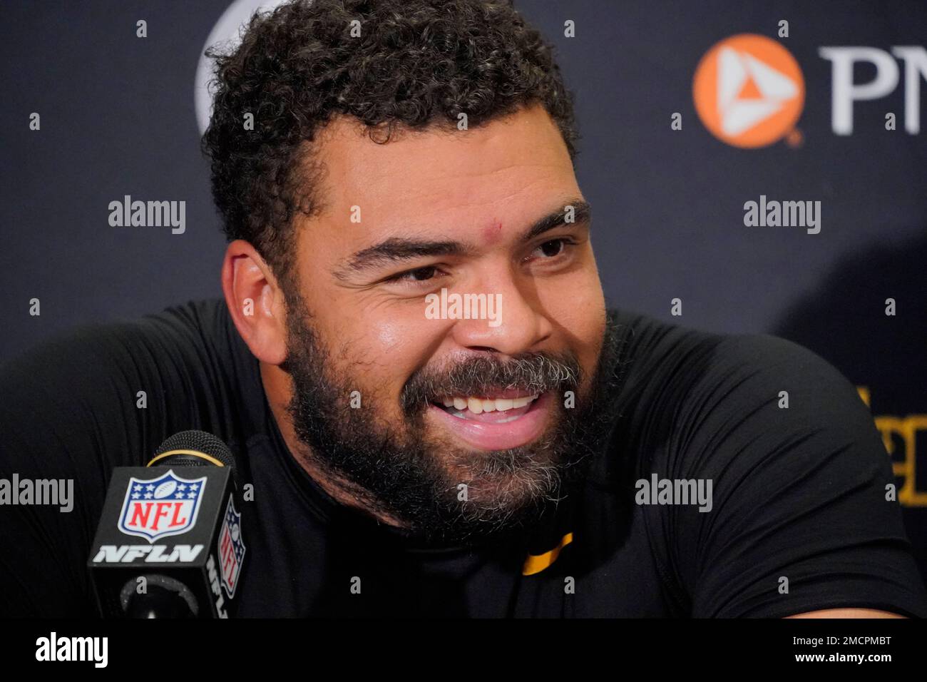 Pittsburgh Steelers defensive end Cameron Heyward meets with reporters ...