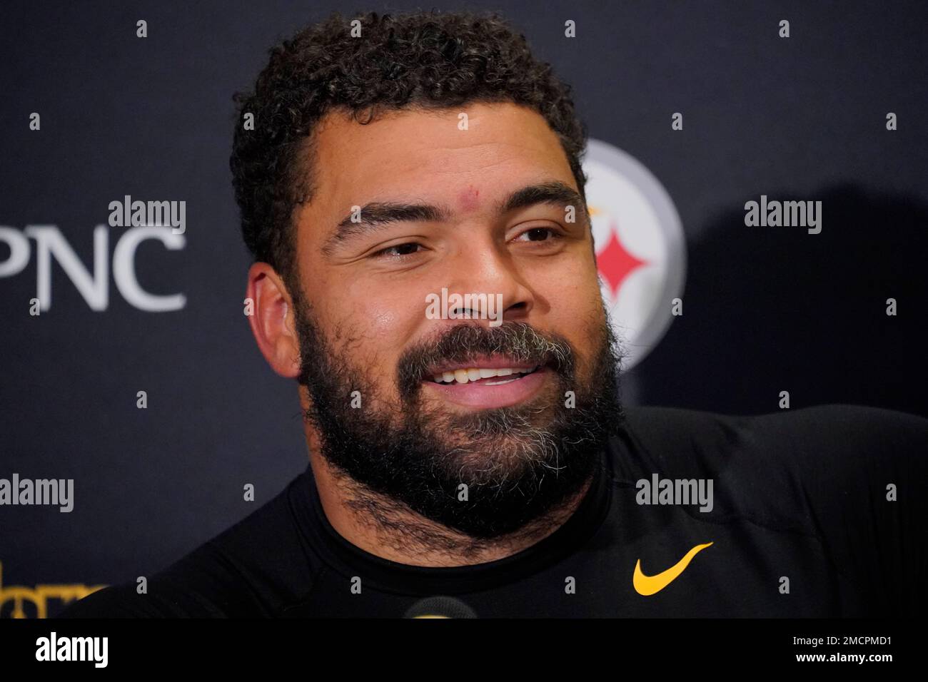 Pittsburgh Steelers defensive end Cameron Heyward meets with reporters ...