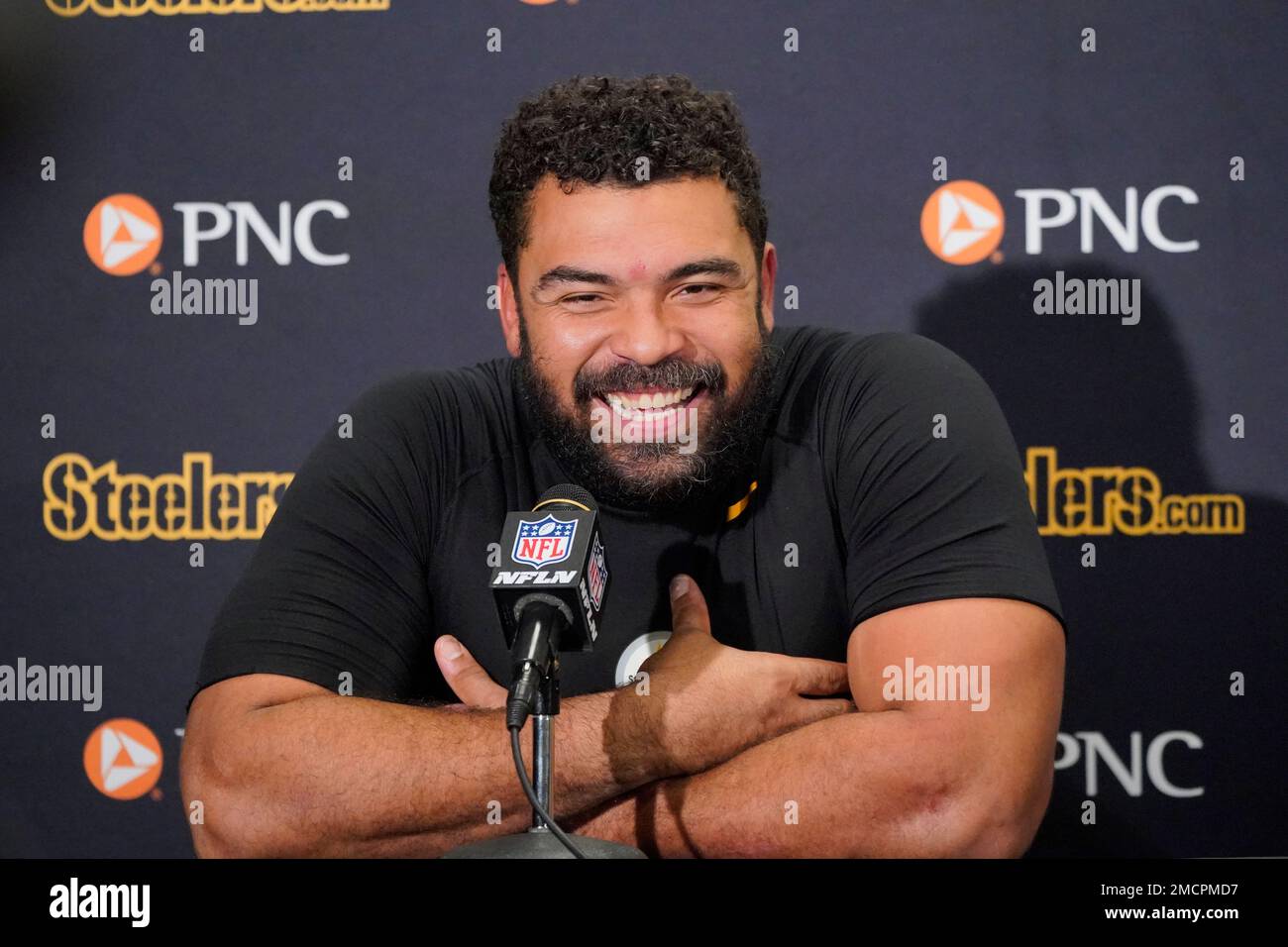 Pittsburgh Steelers defensive end Cameron Heyward meets with reporters ...