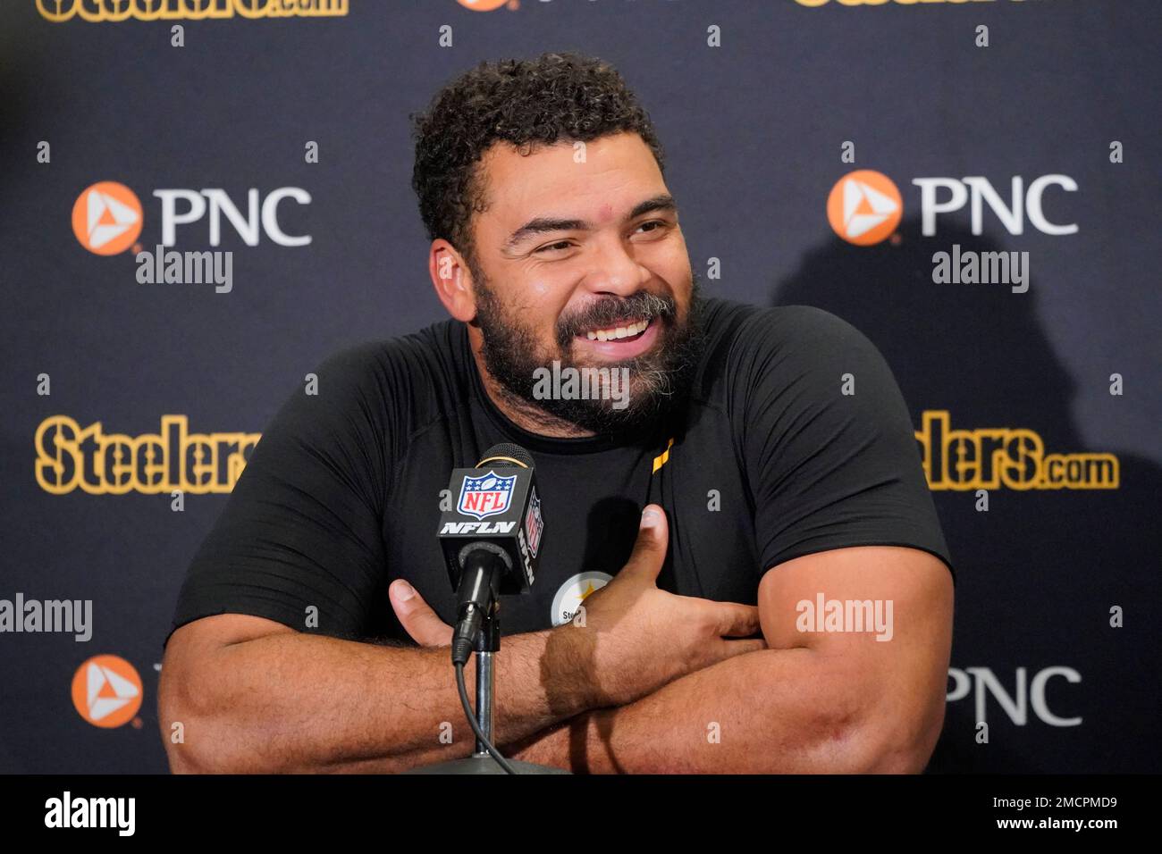 Pittsburgh Steelers defensive end Cameron Heyward meets with reporters ...