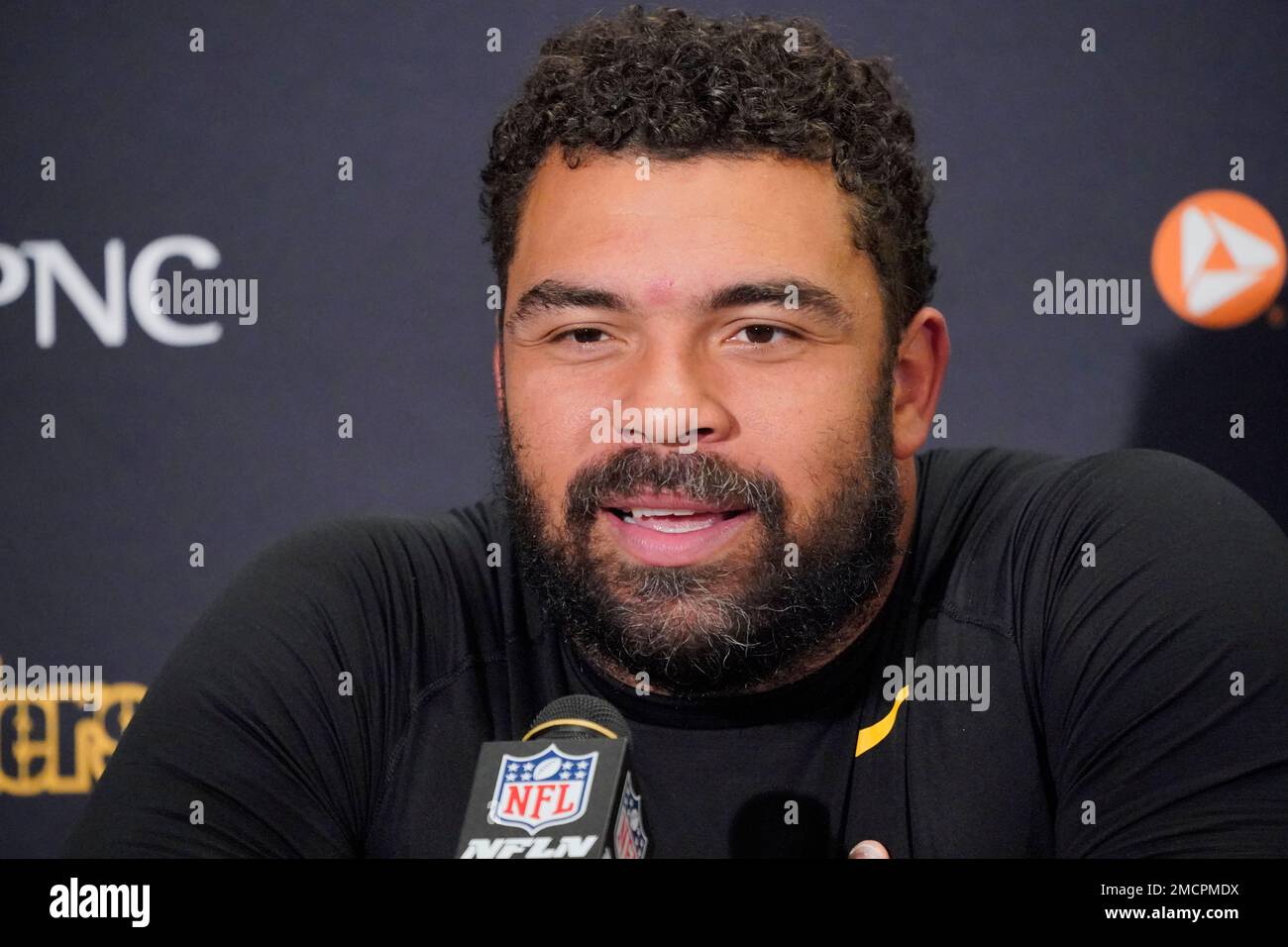 Pittsburgh Steelers defensive end Cameron Heyward meets with reporters ...